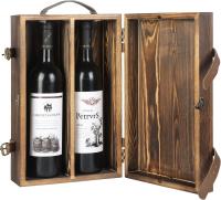 China 34x20x10cm Customized Double Bottle Wine Box with Latched Lid and Leather Handle for sale
