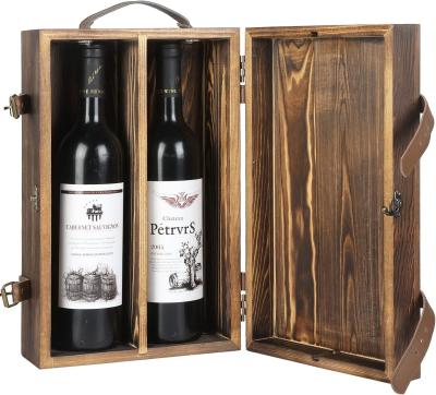 China 34x20x10cm Customized Double Bottle Wine Box with Latched Lid and Leather Handle for sale