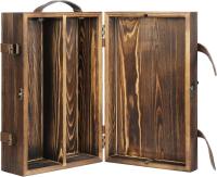 China 34x20x10cm Customized Double Bottle Wine Box with Latched Lid and Leather Handle for sale