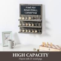China 21 Peg Wooden Ring Holder for Wall Mounted Vintage Gray Solid Wood Jewelry Display for sale
