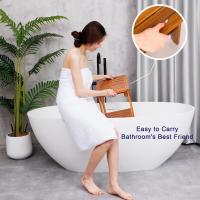 China Wooden Bathroom Spa Bathing Stool with Handle and Shelf in Natural Color Teak Wood for sale