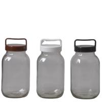 China Stylish and Transparent Glass Storage Jar with Colored Plastic Cover 100% Food Safe for sale