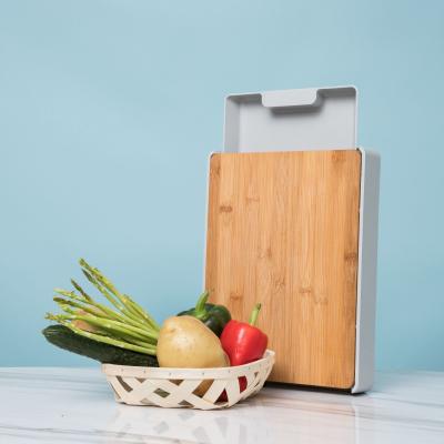 China Convenient Drawer-Type Bamboo Natural Color Rectangle Chopping Board for Easy Cutting for sale