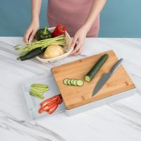 China Convenient Drawer-Type Bamboo Natural Color Rectangle Chopping Board for Easy Cutting for sale