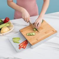 China Convenient Drawer-Type Bamboo Natural Color Rectangle Chopping Board for Easy Cutting for sale