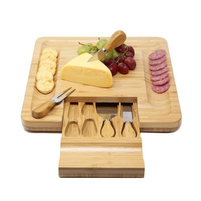 China All-Season Bamboo Serving Tray with Cheese Board and Customized Logo Acceptable Knife Set for sale