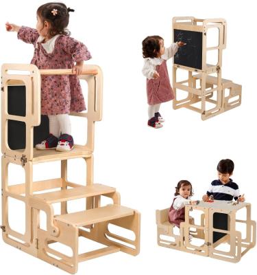 China Montessori Foldable Learning Wooden Tower Adjustable Kitchen Step Stool for Toddlers for sale