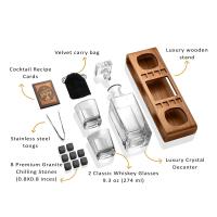 China Custom Whiskey Decanter Set With Wood Stand and Chilling Stones for Party Celebrations for sale