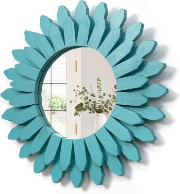 China Decorative Wall Mirror in White or Your Color 12 Inch Rustic Wood Sunburst Boho Style for sale