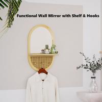 China Bathroom Bedroom Entryway Living Room Decorative Mirrors Wall Mirror with Shelf and Coat Hooks Wood Framed for sale
