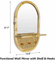 China Bathroom Bedroom Entryway Living Room Decorative Mirrors Wall Mirror with Shelf and Coat Hooks Wood Framed for sale