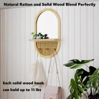China Bathroom Bedroom Entryway Living Room Decorative Mirrors Wall Mirror with Shelf and Coat Hooks Wood Framed for sale
