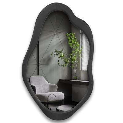 China Rustic Wood Black Framed Asymmetrical Wall Wavy Mirror for Living Room Bedroom Entryway Bathroom for sale