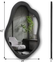 China Rustic Wood Black Framed Asymmetrical Wall Wavy Mirror for Living Room Bedroom Entryway Bathroom for sale