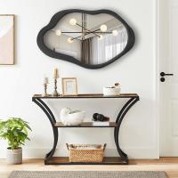 China Rustic Wood Black Framed Asymmetrical Wall Wavy Mirror for Living Room Bedroom Entryway Bathroom for sale