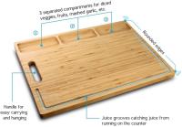 China Multi-Functional Bamboo Cutting Board with 3 Compartments and Juice Grooves 43*32*1.8cm for sale
