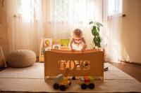 China Burned Wood and Glass Toy Organizer Box for Montessori Furniture in Toddler Playroom for sale