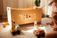 China Burned Wood and Glass Toy Organizer Box for Montessori Furniture in Toddler Playroom for sale