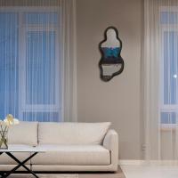 China Beautiful Home Decor Irregular Wall Mirror with Black Wooden Frame and Modern Bathroom Decoration for sale