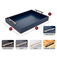 China Wooden Tray Food Party Serving Tray with Polished Metal Handle in Navy Blue Color for sale