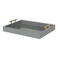 China Wooden Tray Food Party Serving Tray with Polished Metal Handle in Navy Blue Color for sale