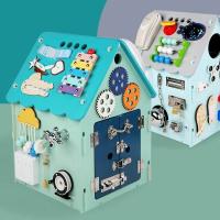 China Montessori Wooden Toys Busy House Puzzle Multi functional Unlocking Treasure Box Varnished for sale