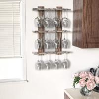 China Wooden Wall Mounted Glassware Holder Rack for 12 Wine Glasses Non-folding Display for sale