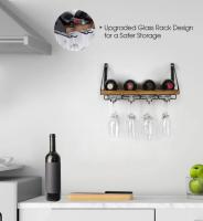 China Non-folding Rack Rustic Wood Wall Mount Wine Rack with 4 Metal Wire Glass Holder Custom Design for sale