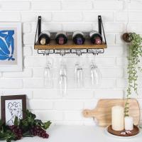 China Non-folding Rack Rustic Wood Wall Mount Wine Rack with 4 Metal Wire Glass Holder Custom Design for sale