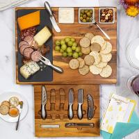 China Silk-screen Printing 19-Piece Acacia Wood Slate Cheese Board and Knife Set for Meat Wine Cheese for sale