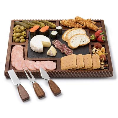 China Serve Your Cheese in Style with Our Double-Sided Slate and Stainless Steel Cutlery Set for sale