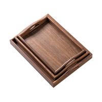 China Customized Logo Acceptable Handcrafted End Walnut Wood Serving Tray with Handles for sale
