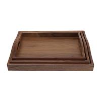 China Customized Logo Acceptable Handcrafted End Walnut Wood Serving Tray with Handles for sale