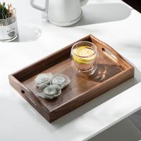 China Customized Logo Acceptable Handcrafted End Walnut Wood Serving Tray with Handles for sale