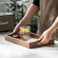 China Customized Logo Acceptable Handcrafted End Walnut Wood Serving Tray with Handles for sale