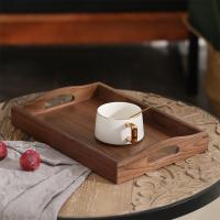 China Customized Logo Acceptable Handcrafted End Walnut Wood Serving Tray with Handles for sale