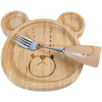 China Simple Style Customized Logo Bamboo Baby Plates Set with Forks and Spoons for sale