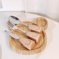 China Simple Style Customized Logo Bamboo Baby Plates Set with Forks and Spoons for sale
