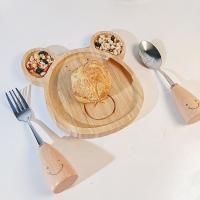 China Simple Style Customized Logo Bamboo Baby Plates Set with Forks and Spoons for sale
