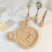 China Simple Style Customized Logo Bamboo Baby Plates Set with Forks and Spoons for sale