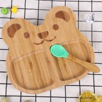 China Bamboo Baby Plate Dessert Dish Children's Tableware Platter with Cartoon Cutlery Set for sale