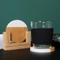 China 4 Inch Acacia Hexagon Geometric Round Wood And Marble Wooden White Cork Coasters Plate Set for sale