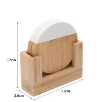 China 4 Inch Acacia Hexagon Geometric Round Wood And Marble Wooden White Cork Coasters Plate Set for sale