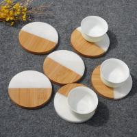 China 4 Inch Acacia Hexagon Geometric Round Wood And Marble Wooden White Cork Coasters Plate Set for sale