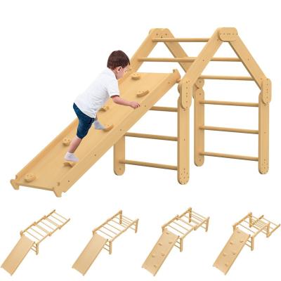 China Commercial 2 in 1 Triangle Climber with Ramp Wood Foldable Indoor Montessori Climbing Toys for sale