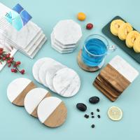 China 4 Inch Acacia Hexagon Geometric Round Wood And Marble Wooden White Cork Coasters Plate Set for sale