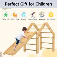 China Commercial 2 in 1 Triangle Climber with Ramp Wood Foldable Indoor Montessori Climbing Toys for sale