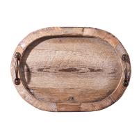 China Metal Handled Wooden Serving Tray for Tea and Leisure Time Customizable for sale