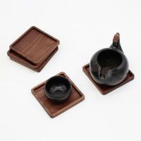 China Creative Wooden Coaster Set Black Walnut Square Solid Wood Tea Cup Mat for sale