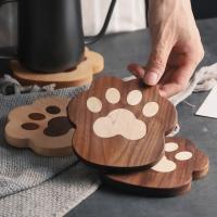 China Fashion Cat Claw Shape Walnut Cup Mat Coasters 11.5x12.5x1.2cm for Customized Logo for sale
